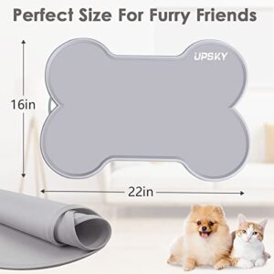 UPSKY Dog Cat Food Mat Dog Bowl Mat Large 22" x 16" Silicone Dog Feeding Mat for Food and Water, Waterproof Pet Placemat Non-Spil Puppy Tray Bone Shaped with Raised Edge