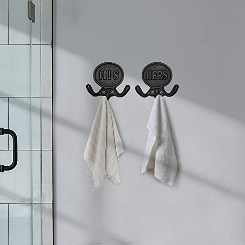 Wallcharmers Set of 2 His and Hers Towel Hooks for Bathrooms, Mr & Mrs. Farmhouse and Rustic Bathroom Hooks for Towels, Bronze