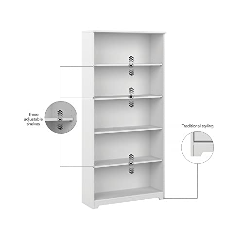 Bush Furniture Cabot Tall 5 Bookcase in White