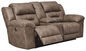 signature design by ashley stoneland faux leather double reclining loveseat with console brown 1 love seats, gray