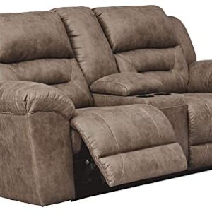 Signature Design by Ashley Stoneland Faux Leather Double Reclining Loveseat with Console Brown 1 Love Seats, Gray