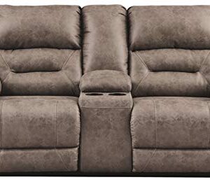 Signature Design by Ashley Stoneland Faux Leather Double Reclining Loveseat with Console Brown 1 Love Seats, Gray