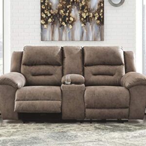 Signature Design by Ashley Stoneland Faux Leather Double Reclining Loveseat with Console Brown 1 Love Seats, Gray