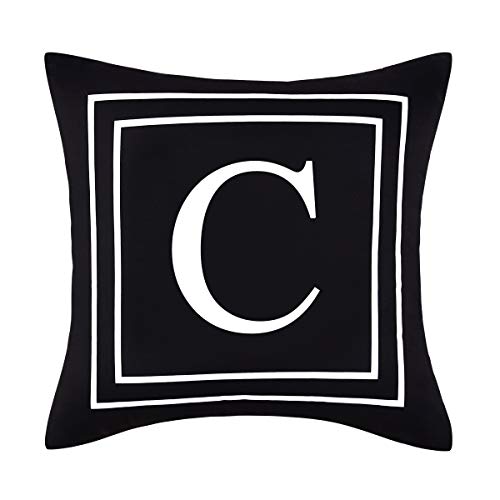 Yastouay Pillow Covers English Alphabet C Throw Pillow Cover Black Throw Pillow Case Modern Cushion Cover for Sofa Bedroom Chair Couch Car (Black, 18 x 18 Inch)