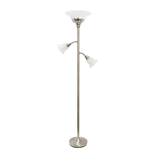 Elegant Designs LF2002-BSN 3 Light Scalloped Glass Shades Floor Lamp, Brushed Nickel