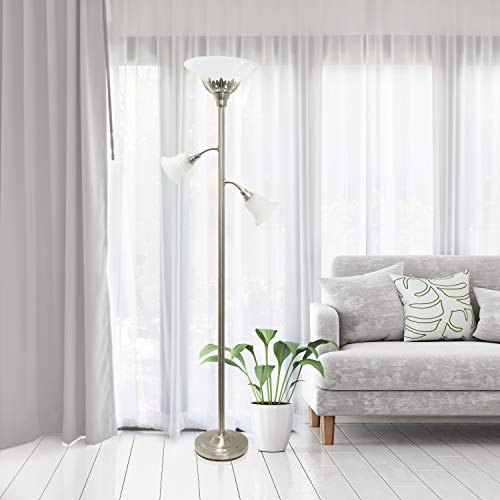 Elegant Designs LF2002-BSN 3 Light Scalloped Glass Shades Floor Lamp, Brushed Nickel