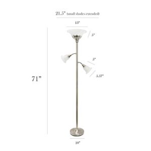 Elegant Designs LF2002-BSN 3 Light Scalloped Glass Shades Floor Lamp, Brushed Nickel