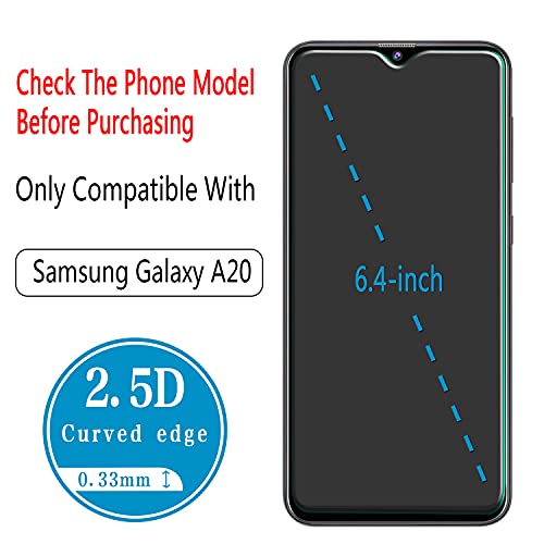 HPTech Screen Protector For Samsung Galaxy A20 Tempered Glass, Easy to Install, Bubble Free 2-pack