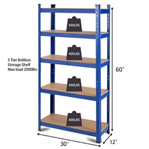 Tangkula Metal Storage Shelves, 60inches Heavy Duty Frame Organizer, 5-Tier Garage Shelf, Multi-Use Storage Shelving Unit, Storage Rack with Adjustable Shelves (30" L×12" W×60" H) (2)