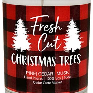 Fresh Cut Christmas Trees, Pine, Cedar, Musk, Buffalo Plaid Christmas Scented Soy Candle, 10 Oz. Candle, Made in The USA, Decorative Holiday Candles, Best Smelling Christmas Candles for Home