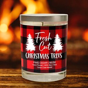 Fresh Cut Christmas Trees, Pine, Cedar, Musk, Buffalo Plaid Christmas Scented Soy Candle, 10 Oz. Candle, Made in The USA, Decorative Holiday Candles, Best Smelling Christmas Candles for Home