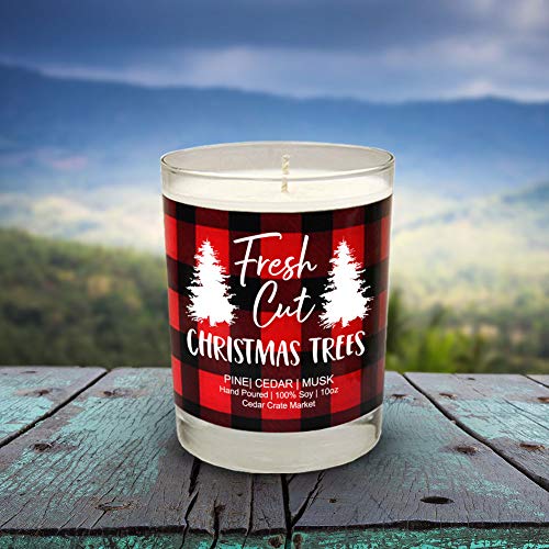 Fresh Cut Christmas Trees, Pine, Cedar, Musk, Buffalo Plaid Christmas Scented Soy Candle, 10 Oz. Candle, Made in The USA, Decorative Holiday Candles, Best Smelling Christmas Candles for Home