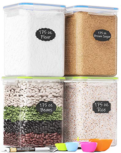 Chef's Path Extra Large Plastic Food Storage Containers with Lids for Flour & Sugar (4 PC, 175 Oz) - Airtight Kitchen & Pantry Organization for Bulk Food Storage, BPA-Free Kitchen Canisters