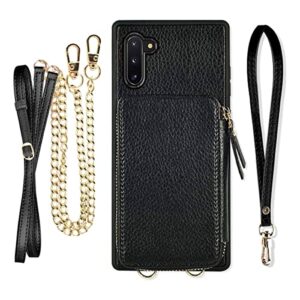 samsung galaxy s10+ case, zve galaxy s10 plus wallet case with credit card holder slot crossbody chain handbag purse zipper case cover for samsung galaxy s10 plus (2019), 6.4 inch - black