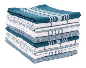 kaf home soho kitchen dish towel set of 10 | 18 x 28 inch tea towels | soft and absorbent mixed set of flat towels (teal)