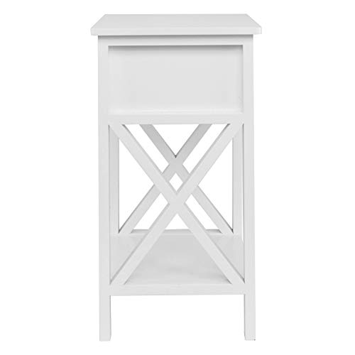 Bonnlo White Nightstand with Drawer and Shelf, Farmhouse Night Stands for Bedrooms Set of 2, End Table Bed Side Table/Night Stand with Rustic Handle for Small Spaces, Dorm, Kids’ Room, Living Room