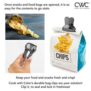 COOK WITH COLOR 6 Pc Chip Bag Clips with Magnet, Food Clips, Chip Clips, Small Bag Clips for Food Storage with Air Tight Seal Grip for Bread Bags, Snack Bags and Food Bags - (Gray)