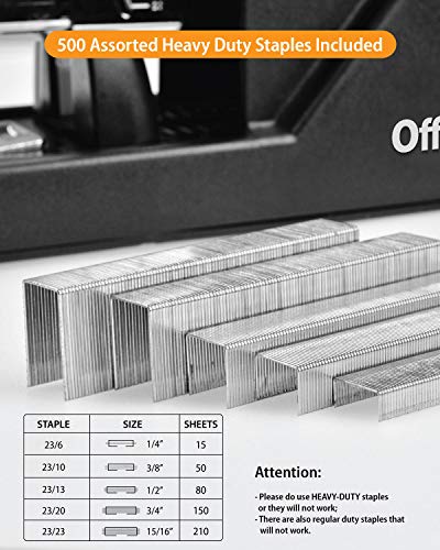 OFFICE1ST Heavy Duty Stapler, 210 Sheet High Capacity Industrial Office Stapler with 500 Staples and Staple Remover, Commercial Desk Stapler for 15 to 210 Sheets