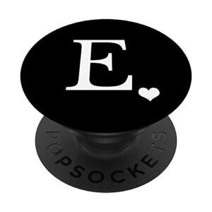 white initial letter e heart monogram on black popsockets swappable popgrip