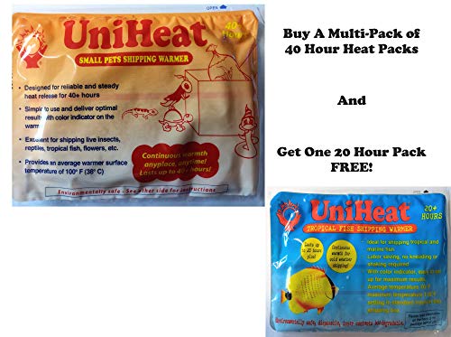 Uniheat Shipping Warmer 40+ Hours, 10 Pack... +FREE BONUS! of One FREE 20 hour Heat Pack! ...Get 40+ Hour Warmth for Shipping Live Corals, Small Pets, Fish, Insects, Reptiles, Etc