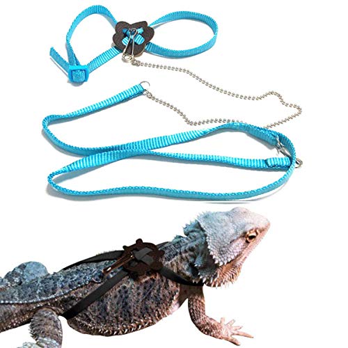 Sawyd Adjustable Reptile Lizard Harness Leash,Turtle Lizard Pet Traction Belt Bearded Dragon Accessories Soft Small Pet Animal Harness Rope -1.2M (Blue)