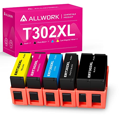 ALLWORK [Upgraded Chip] Remanufactured 302 XL Ink Cartridge Replacement for Epson 302 302xl T302 XL for Epson Expression XP-6000 XP-6100 Inkjet Printer Black Photo Black Cyan Magenta Yellow 5 Pack