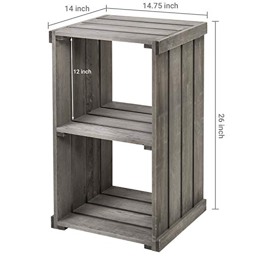 MyGift Dark Gray Solid Wood Small End Table Side Table, 2 Tier Crate Design Nightstand Storage Display Shelf Organizer Accent Furniture