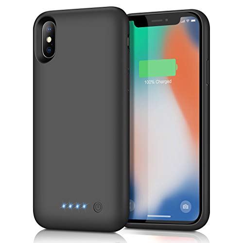 Feob Battery Case for iPhone Xs/X, Rechargeable 6500mAh Portable Charging Case Extended Battery Pack Cover Power Bank Charger Case for iPhone Xs/X[5.8 inch]-Black