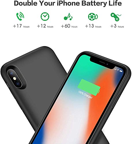 Feob Battery Case for iPhone Xs/X, Rechargeable 6500mAh Portable Charging Case Extended Battery Pack Cover Power Bank Charger Case for iPhone Xs/X[5.8 inch]-Black