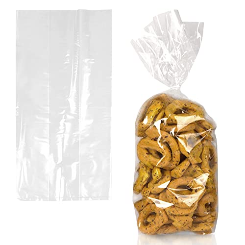 APQ Clear Gusseted Poly Bags 5 x 3 x 15 Inch, Pack of 100 Plastic Bread Bags, 2 Mil Thick Open Top Clear Plastic Bags for Packaging, Waterproof Clear Treat Bags for Bread, Cookies, Candies