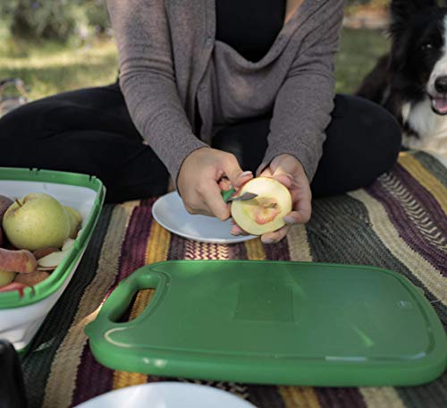 Kitchen Cutting Board with 9-in-1 Multi-Functionality from Rice Husk – Durable, Collapsible, Space Saving Chopping Board that Slices, Dices and Strains – Complete with Knife Set and Dishwasher Safe