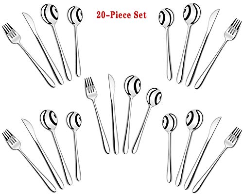 20 Pcs Silverware Set HARBORII Flatware Set Stainless Steel Utensils Set Mirror Polished Cutlery Set Including Forks Knife Spoons Dishwasher Safe