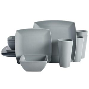 gibson home soho grayson square melamine dinnerware set, service for four (16pcs), grey