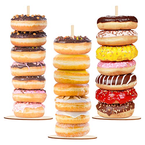 Amosfun 3PCS Wood Donut Stand Bar Wooden Donut Bagels Display Stand Holder for Wedding Birthday Treat Parties