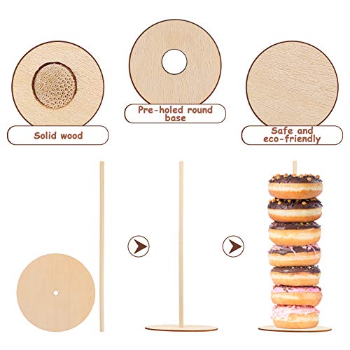 Amosfun 3PCS Wood Donut Stand Bar Wooden Donut Bagels Display Stand Holder for Wedding Birthday Treat Parties