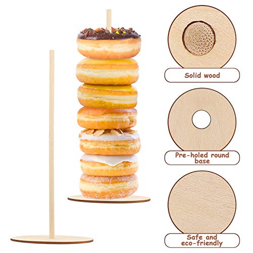 Amosfun 3PCS Wood Donut Stand Bar Wooden Donut Bagels Display Stand Holder for Wedding Birthday Treat Parties