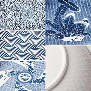 Y YHY 10 Inch Ceramic Dinner Plates, Serving Plates for Christmas & Thanksgiving Dinner, Porcelain Dinner Plates Set of 4, Microwave & Dishwasher Safe, Blue and White - 4 Pattern