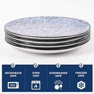 Y YHY 10 Inch Ceramic Dinner Plates, Serving Plates for Christmas & Thanksgiving Dinner, Porcelain Dinner Plates Set of 4, Microwave & Dishwasher Safe, Blue and White - 4 Pattern