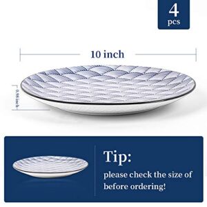 Y YHY 10 Inch Ceramic Dinner Plates, Serving Plates for Christmas & Thanksgiving Dinner, Porcelain Dinner Plates Set of 4, Microwave & Dishwasher Safe, Blue and White - 4 Pattern