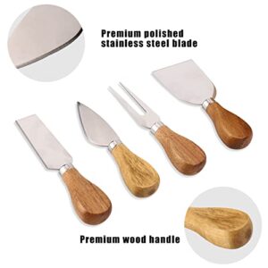 olelo 4 Pieces Cheese Knives Set Includes 4 Stainless Steel Cheese Slicer Cheese Cutter with Wooden Handle & 1 Wooden Magnetic Block Stand…