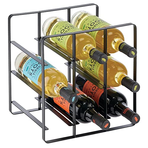 mDesign Metal Farmhouse Free-Standing Water Bottle and Wine Rack Storage Organizer for Kitchen Countertops, Pantry, Fridge - 3 Tiers, Holds 9 Bottles - Black