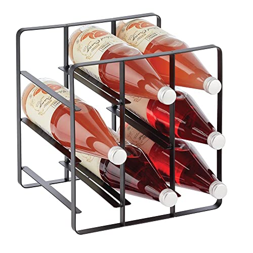 mDesign Metal Farmhouse Free-Standing Water Bottle and Wine Rack Storage Organizer for Kitchen Countertops, Pantry, Fridge - 3 Tiers, Holds 9 Bottles - Black