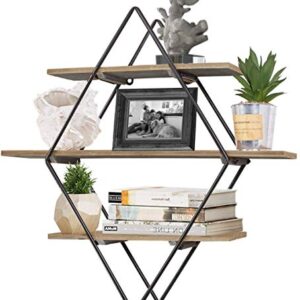 RiteSune Geometric Diamond Wall Shelves, 3 Tier Hanging Floating Display Shelf Decor for Bedroom Living Room Office, 24"X23.5"X6"