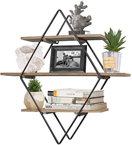 RiteSune Geometric Diamond Wall Shelves, 3 Tier Hanging Floating Display Shelf Decor for Bedroom Living Room Office, 24"X23.5"X6"