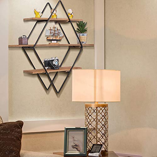 RiteSune Geometric Diamond Wall Shelves, 3 Tier Hanging Floating Display Shelf Decor for Bedroom Living Room Office, 24"X23.5"X6"