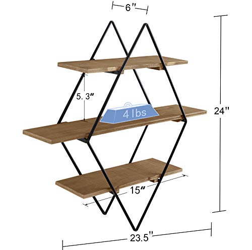 RiteSune Geometric Diamond Wall Shelves, 3 Tier Hanging Floating Display Shelf Decor for Bedroom Living Room Office, 24"X23.5"X6"