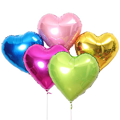 AnnoDeel 15pcs Heart Foil Balloon, 18inch Blue Gold Green Heart shap Mylar balloons for Romantic Love Wedding Birthay Party Decorations