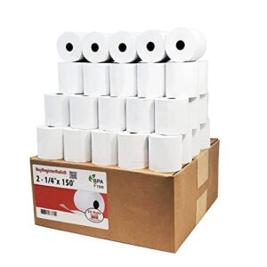 (50 rolls) 2 1/4" x 150' thermal paper 2.25 inch x 150 ft (57/58mm) cash register/calculator thermal receipt printer paper for talento dassault, veeder root tls350, verifone omni 3300 & 3350