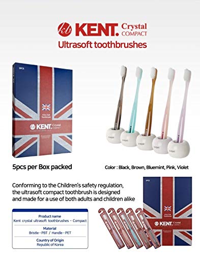 [Kent] Crystal Small Soft Firm Action Soft Toothbrush, Deep Cleaning Sensitive Teeth & Gums for Adults & Teens (Compact Size) - (Set of 5)