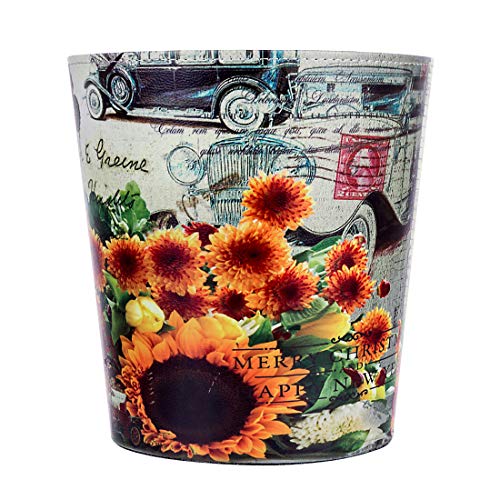 Scakbyer Leather Trash Can, Retro Decorative Waste Basket, 10L Capacity Small Waste Paper Basket, Waterproof Garbage Can for Bathroom, Bedroom, Office, Kitchen and Living Room - Sunflower